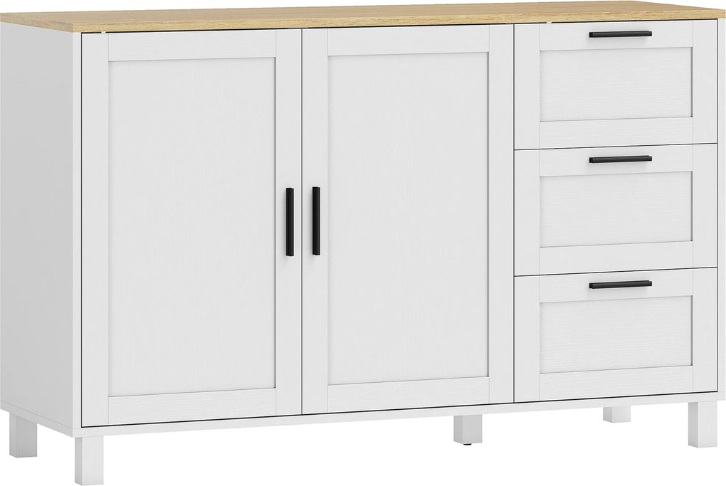 HOMCOM komoda s tlumeným dovíráním — moderní úložná skříňka s 3 zásuvkami, nastavitelnou policí a 5 nohami, 120 × 38 × 76 cm, bílá