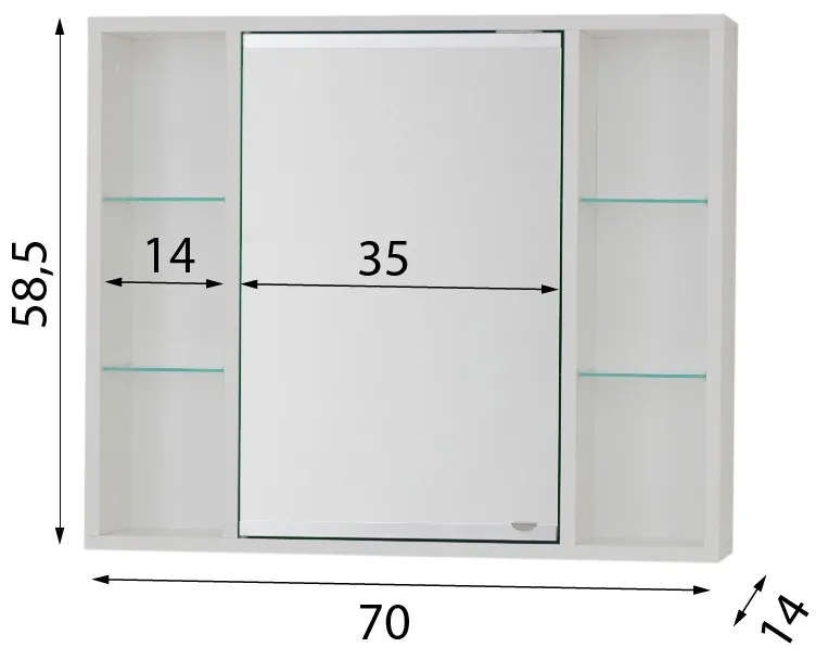 Olsen Spa Horní závěsná zrcadlová skříňka SÉVIS Rozměr A - 70 cm, Rozměr B - 14 cm, Rozměr C - 58.5 cm OLNSEV70