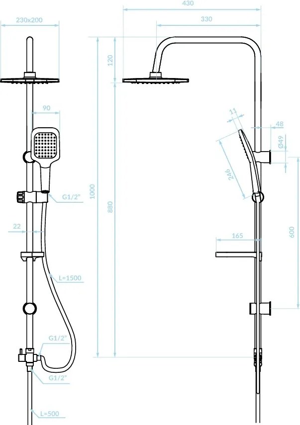 Kuchinox BORGO, sprchový sloup s hlavovou a ruční sprchovou hlavicí 100cm, chromová, LAV-PKG_00KX