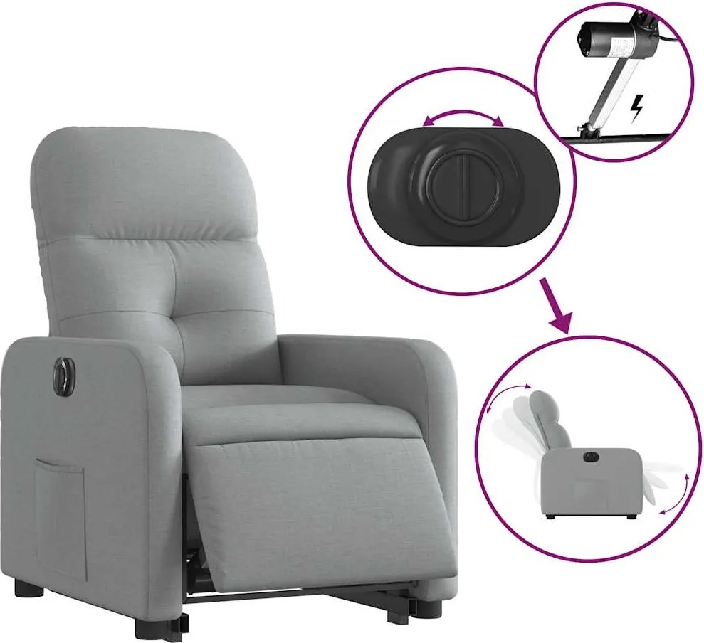 Elektrické zvedací polohovací křeslo světle šedé textil 3206813