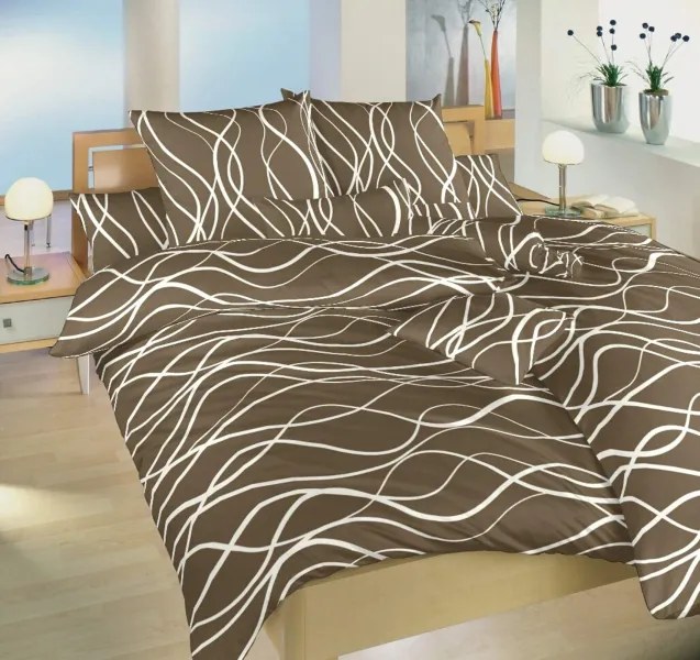 Dadka Povlak na polštář bavlna Vlny banánové na tmavě hnědém  70x90 cm