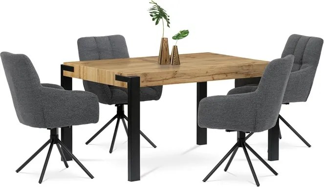 Jídelní stůl MDF divoký dub, kov černý mat (140 x 88) cm – deska tl. 100 mm