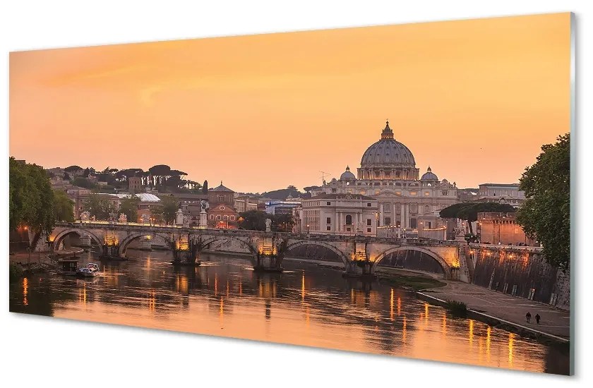Obraz na skle řeka Řím Sunset mosty budovy 125x50 cm