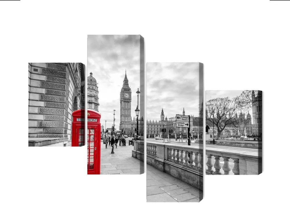Vícedílný obraz Červená Londýnská Telefonní Budka 3D Nedostatek Nedostatek Přírodní plátno 160x100