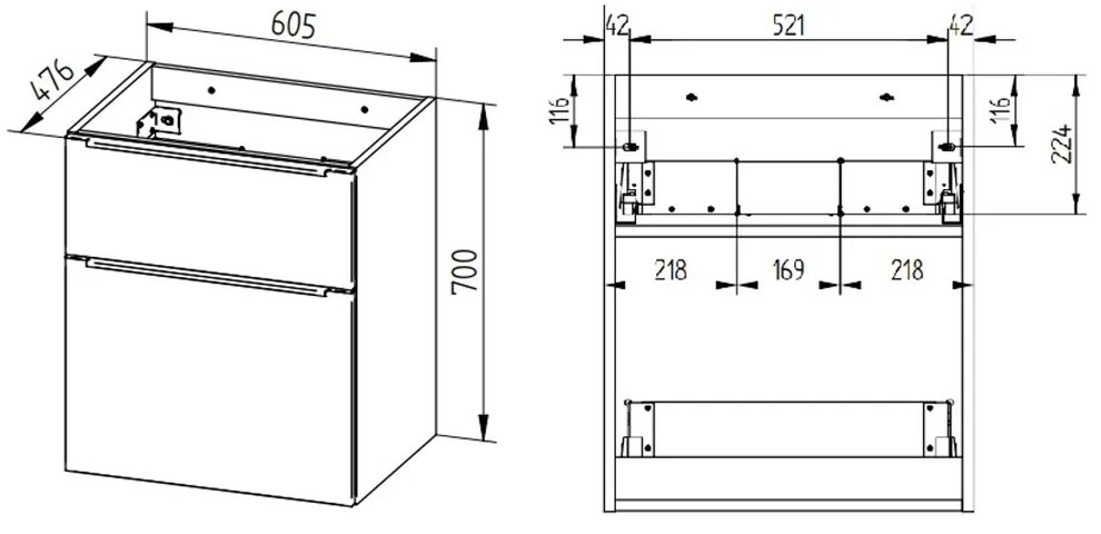 Mereo Mailo koupelnová skříňka s keramickým umyvadlem 61 cm černé madlo šedá CN560B