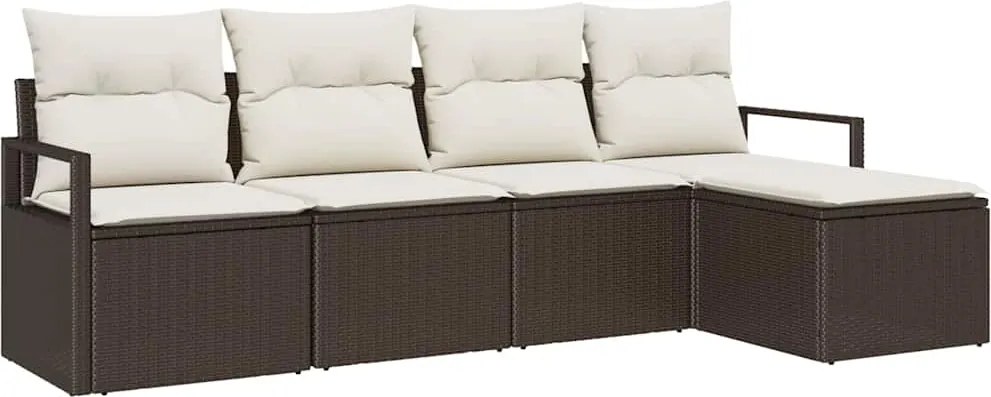 Set pohovek 5 ks Hnědá a krémová polyratan 3355007