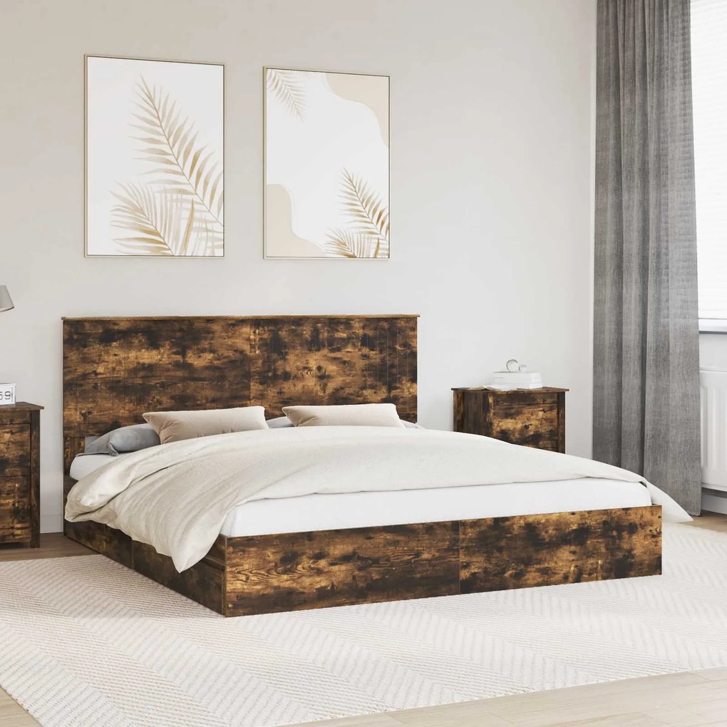 Postel s úložným prostorem se zásuvkou Kouřový dub 180 x 200 cm 3411184