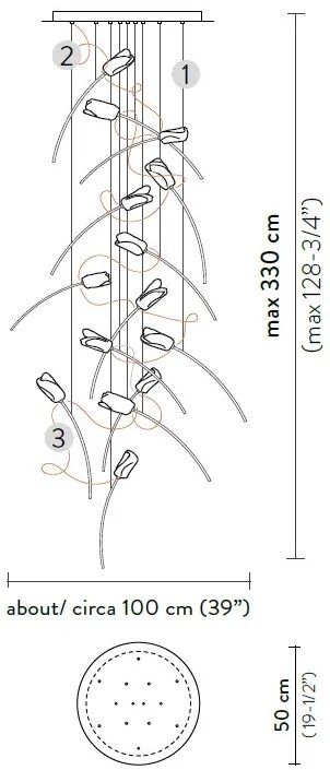 Slamp Tulip 14 round, závěsné designové svítidlo, 14x3,2W 3000K stmívatelné, průměr 50cm