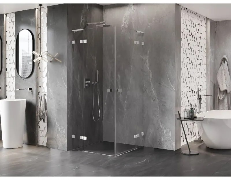 Mexen Lunar L Duo výklopný sprchový kout 100 x 100 cm, 8mm čiré sklo, chromový profil, 834L-100L-100P-01-00