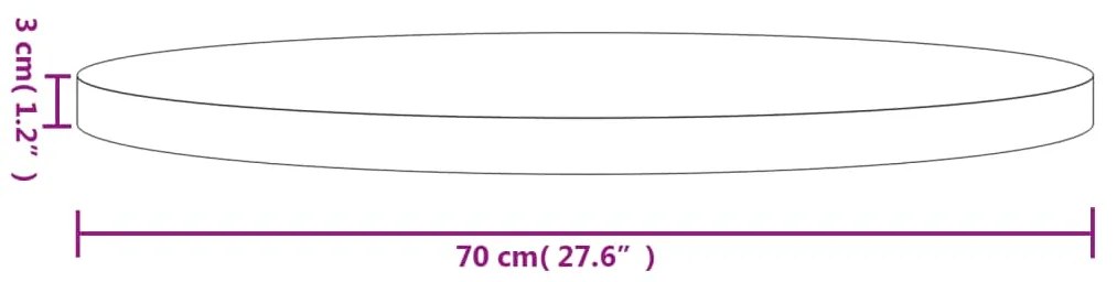 Stolní deska kulatá Ø 70 x 3 cm masivní borové dřevo - Default Title