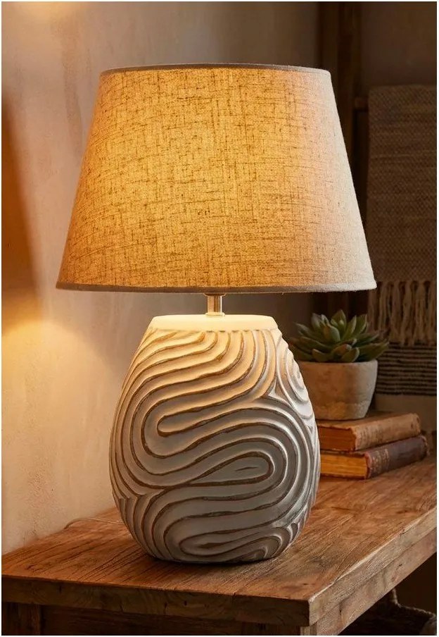 Krémová stolní lampa z polyresinu s textilním stínidlem (výška 55 cm) Oblix – Mauro Ferretti