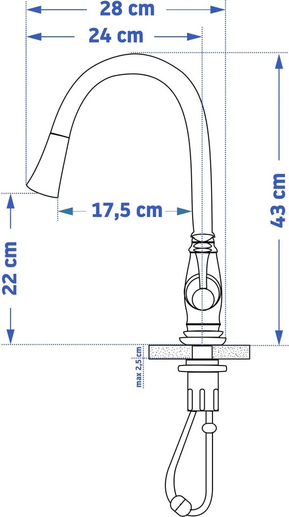 Rea Deco, vysoká dřezová baterie h-430, černá matná/retro, REA-B0182