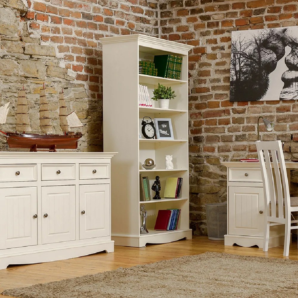 Massive home | Bílá knihovna Belluno Elegante z masivu s bílou deskou