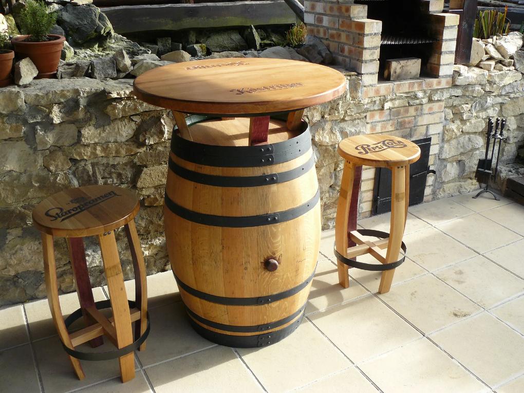 Nábytek ze sudu Stůl ze sudu a 2x barová židle malá/ nízká dřevo: dub