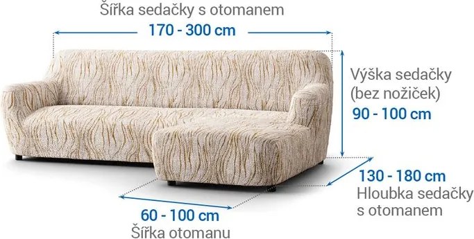 Bielastické potahy UNIVERSO NOVÉ žíhané béžové sedačka s otomanem vpravo (š. 170 - 300 cm)