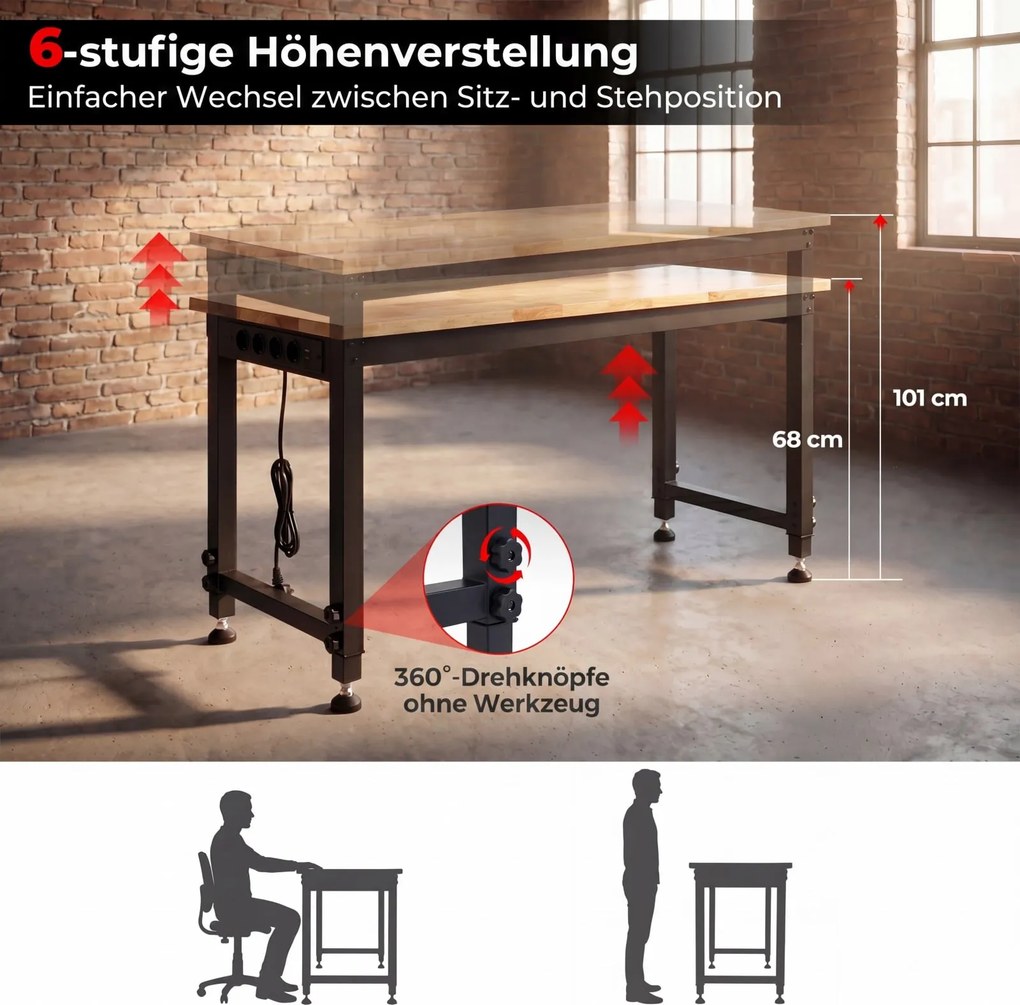 Costway 122 cm odolný pracovní stůl Výškově nastavitelný s kovovým rámem
