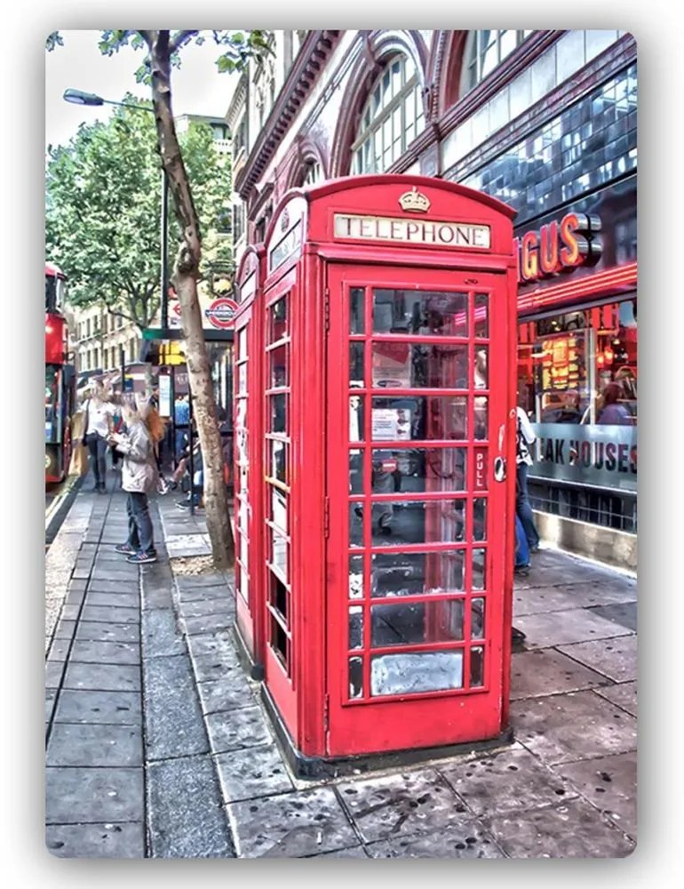 CARO Kovový obraz - London - Phone Boxes By R - Kulik 40x60 cm