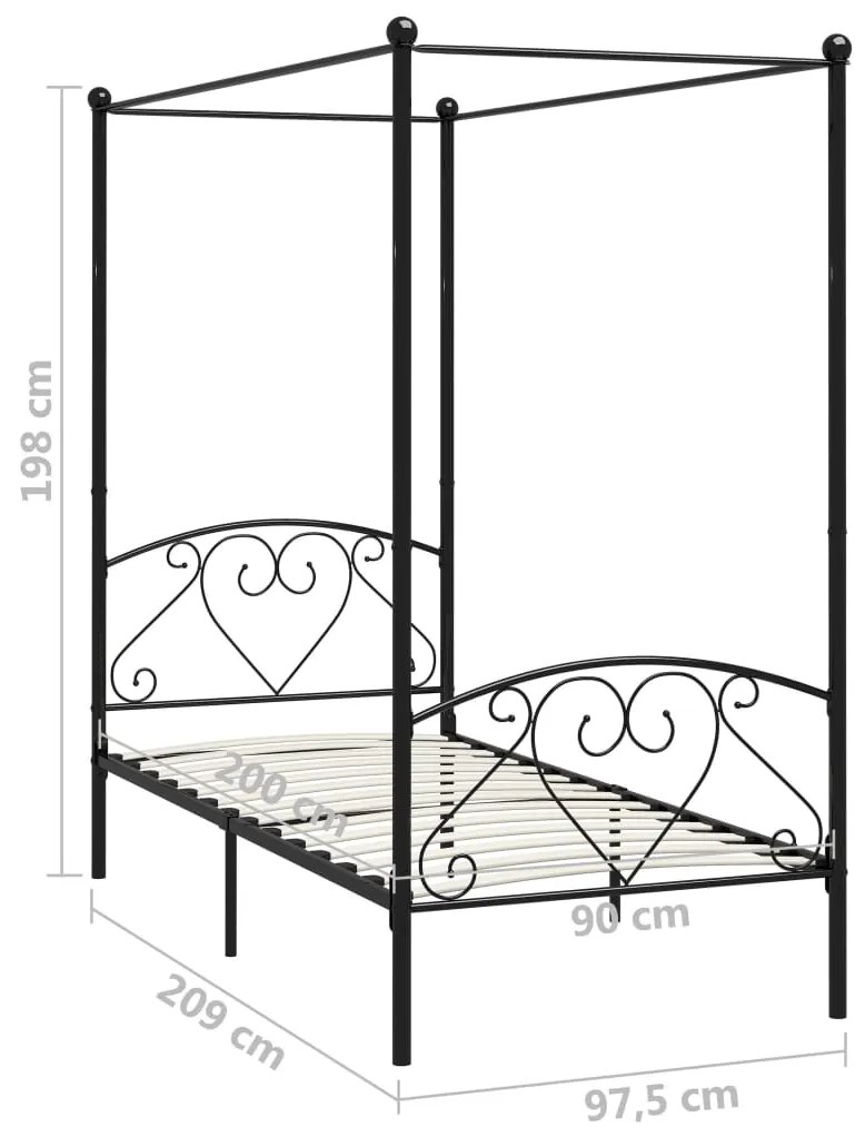 vidaXL Marketos Rám postele s nebesy černý kovový 90 x 200 cm