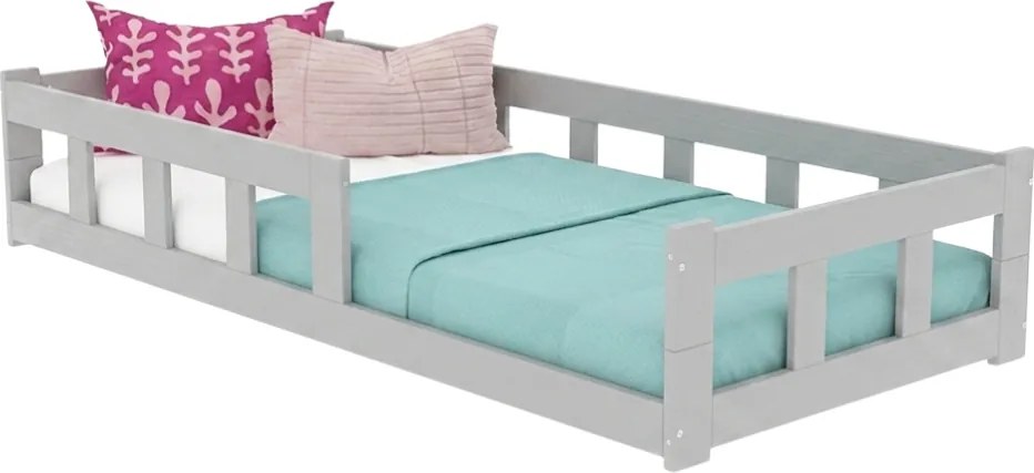 Benlemi Nízké jednolůžko FENCE 4v1 se zábranou 120x200 cm + matrace ADAPTIC Zvolte barvu: Světle šedá, Zvolte zábranu: S jednou zábranou vlevo