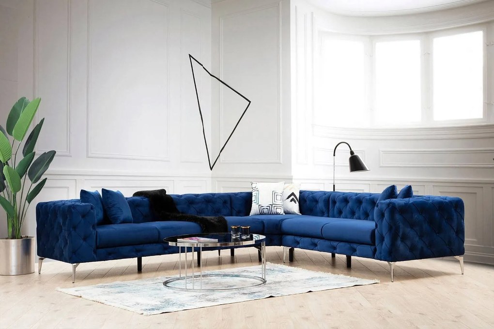 Designová rohová sedačka Rococo modrá - levá