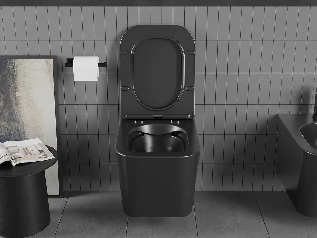 Závěsný WC set MEXEN TEO 34,5 cm s prkénkem SLIM černý mat