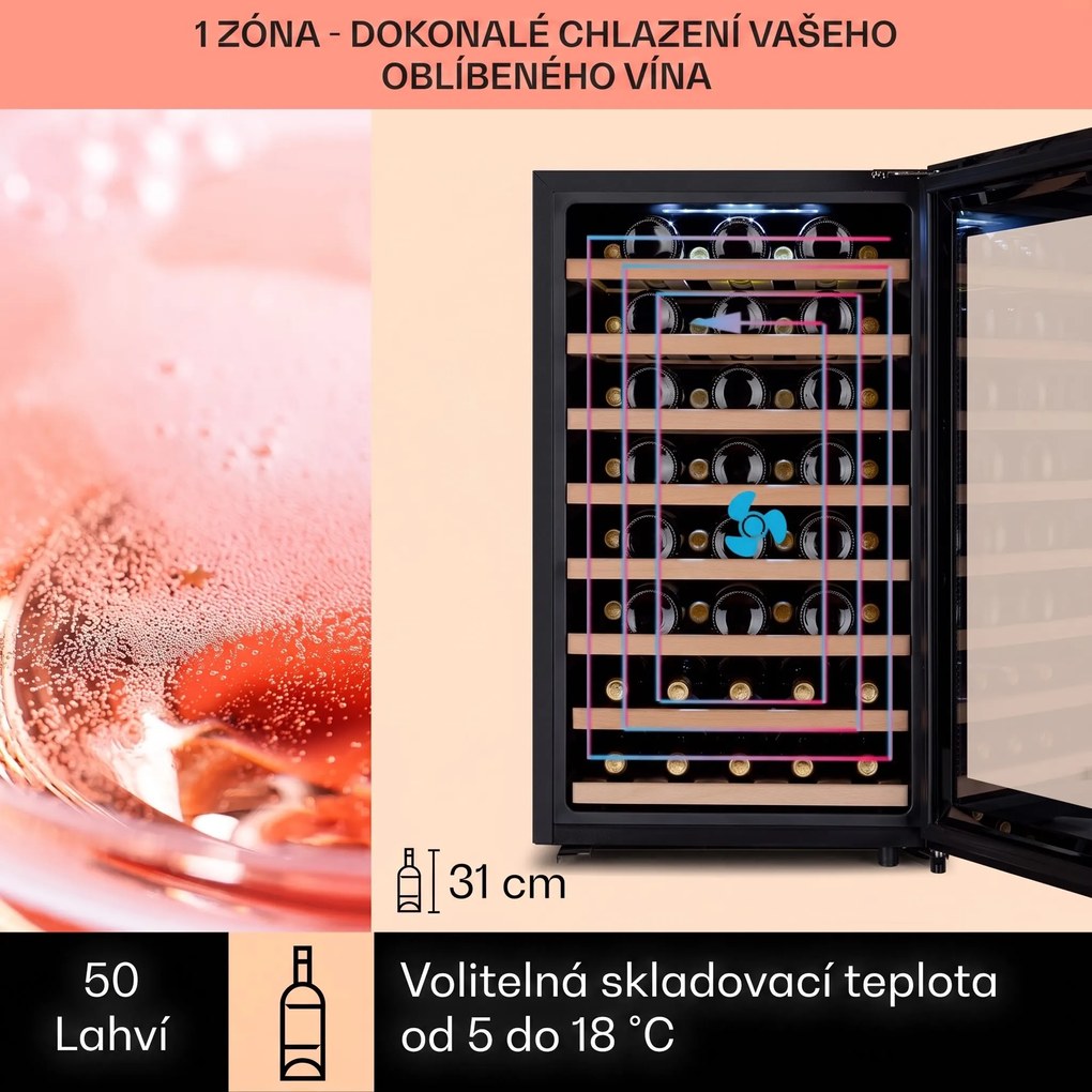 Klarstein Barossa 50 Uno, vinotéka, 120 l/52 lahví, 1 zóna, dotykové ovládání