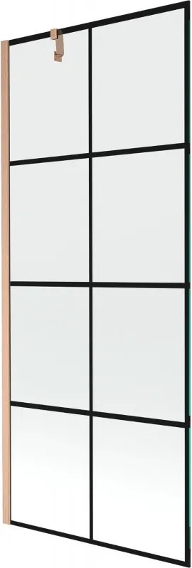 Mexen Next, 1-křídlová vanová zástěna 80 x 150 cm, 6mm čiré sklo - černý vzor, měděná matná, 895-080-000-00-70-77