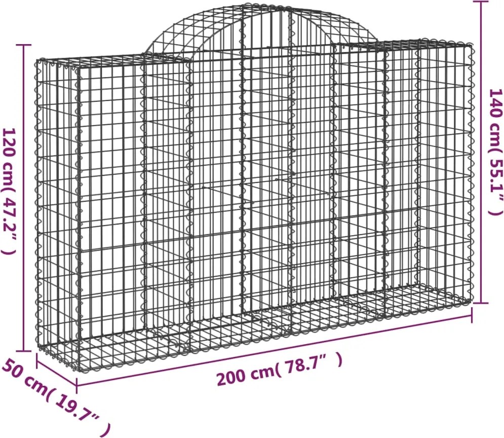 Klenutý gabionový koš 200 x 50 x 120/140 cm pozinkované železo 153496