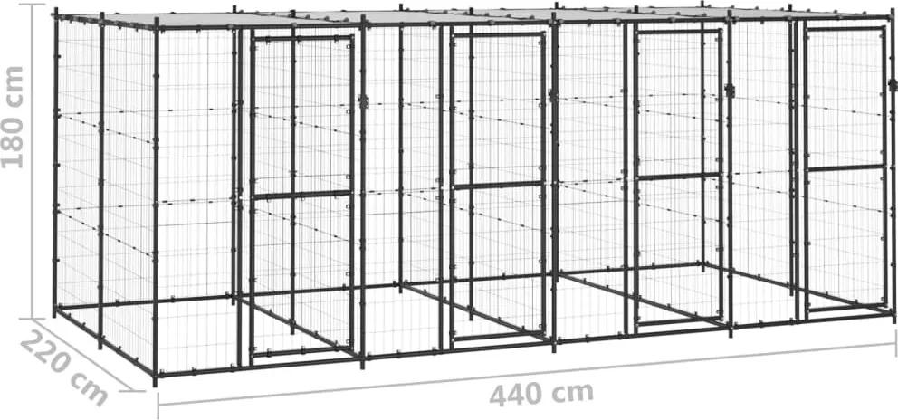 vidaXL Venkovní psí kotec se střechou pozinkovaná ocel 9,68 m² [3082251] Barva: Černo-stříbrný