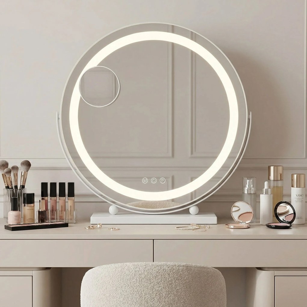 Rea MAKE-UP, kosmetické LED zrcadlo 40 cm v bílém rámu k postavení, HOM-12019