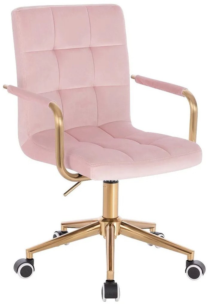 LuxuryForm DESIGN Otočná židle VERONA GOLD VELUR na zlaté podstavě s kolečky - růžová