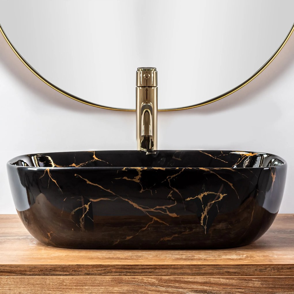 Rea Belinda Marble umyvadlo na desku, 47 x 34 cm, černá lesklá, REA-U8907