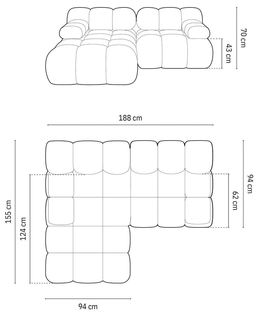 MUZZA Modulární rohová třímístná pohovka Bella 188 cm zelená levá
