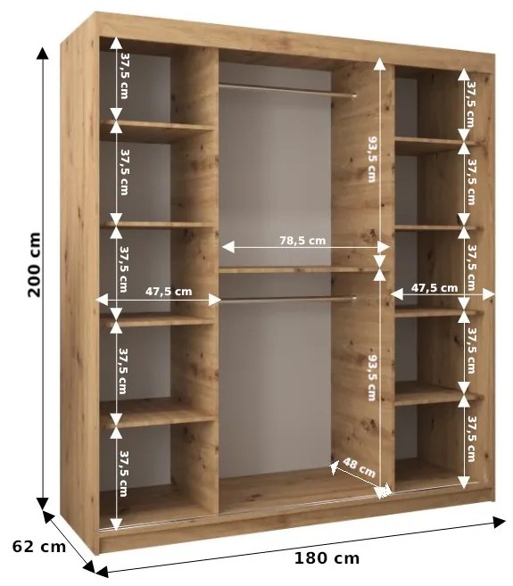 Šatní skříň 180 cm Toki 3 (Bílá matná + Černá matná). 1065084