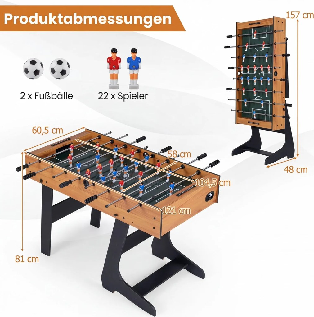 Costway Skládací stolní fotbal s 22 hracími prvky a 2 míčky a 2 počítadlem skóre