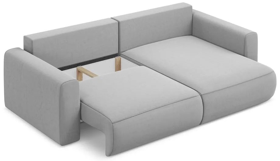 Světle šedá sametová rozkládací/s úložným prostorem rohová pohovka (pravý roh/s lenoškou) Kapua – Makamii