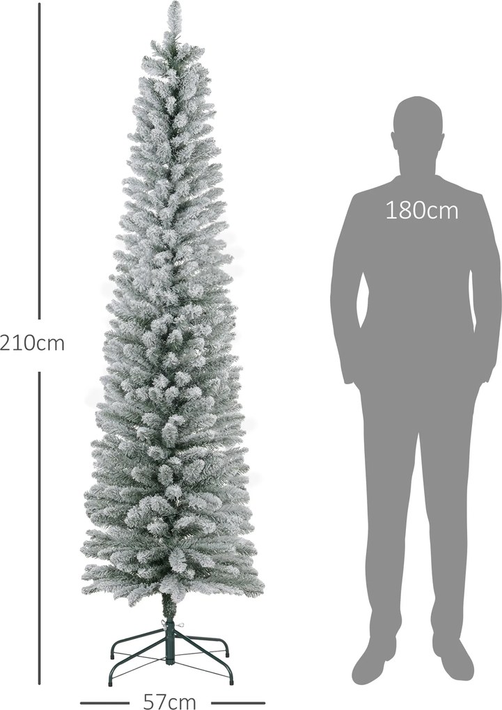 HOMCOM Vánoční strom 210 cm, LED světelný řetěz, umělé větve, nehořlavý, kovová základna, zelený