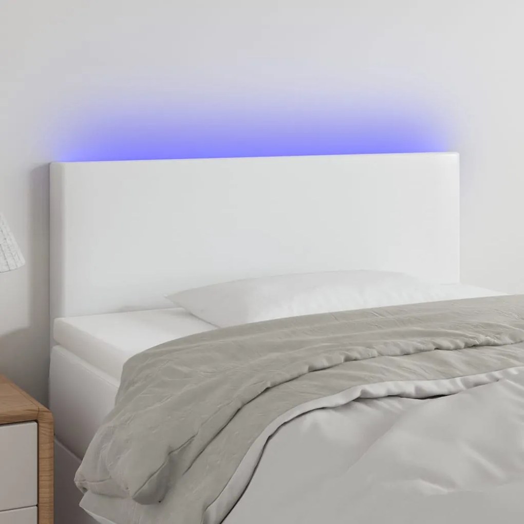 Čelo postele s LED bílé 80 x 5 x 78/88 cm umělá kůže 3121405