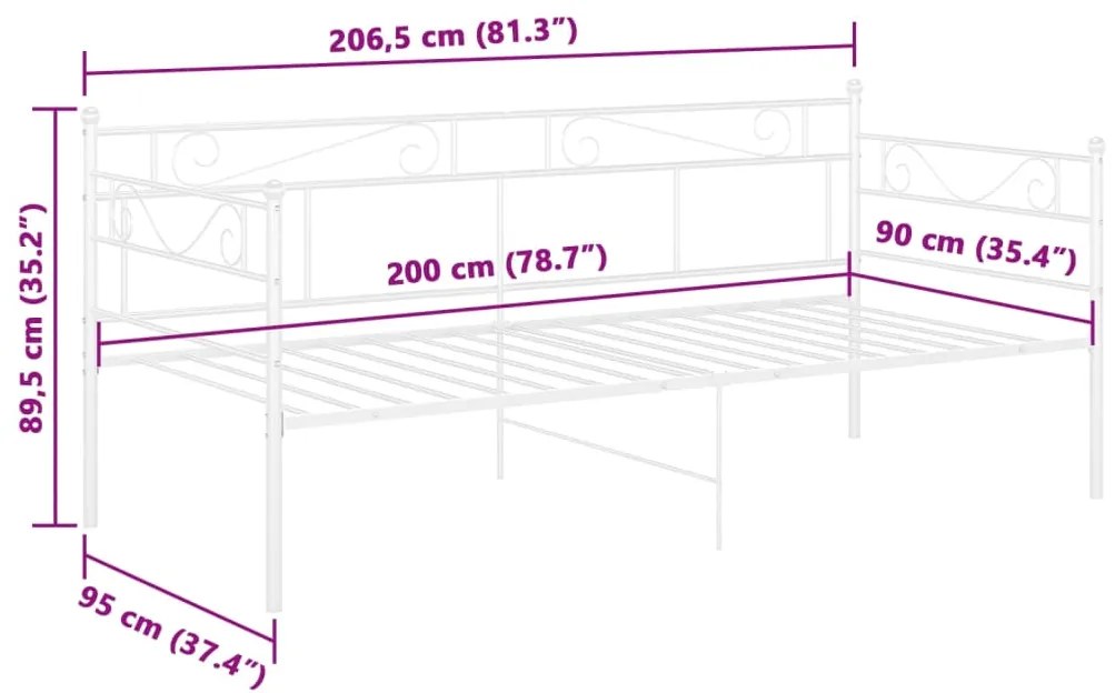 vidaXL Marketos Rám postele/pohovky bílý kovový 90 x 200 cm