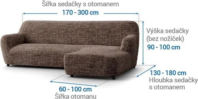 Bielastické potahy VITTORIA hnědá sedačka s otomanem vpravo (š. 170 - 300 cm)
