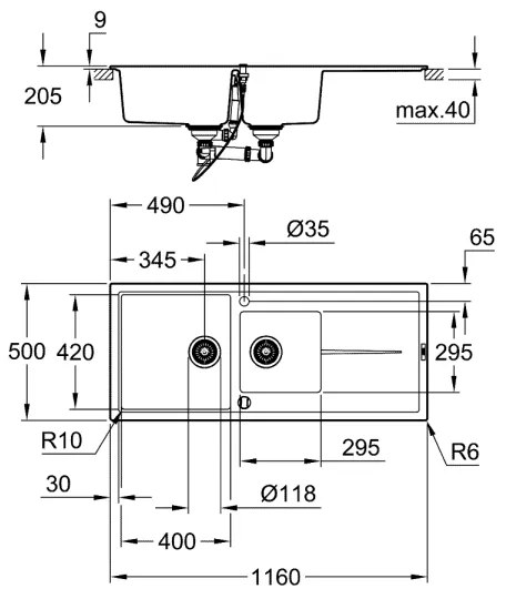 GROHE 31643AP0 - Kompozitní dřez K400 1160 × 500 mm kámen/černá