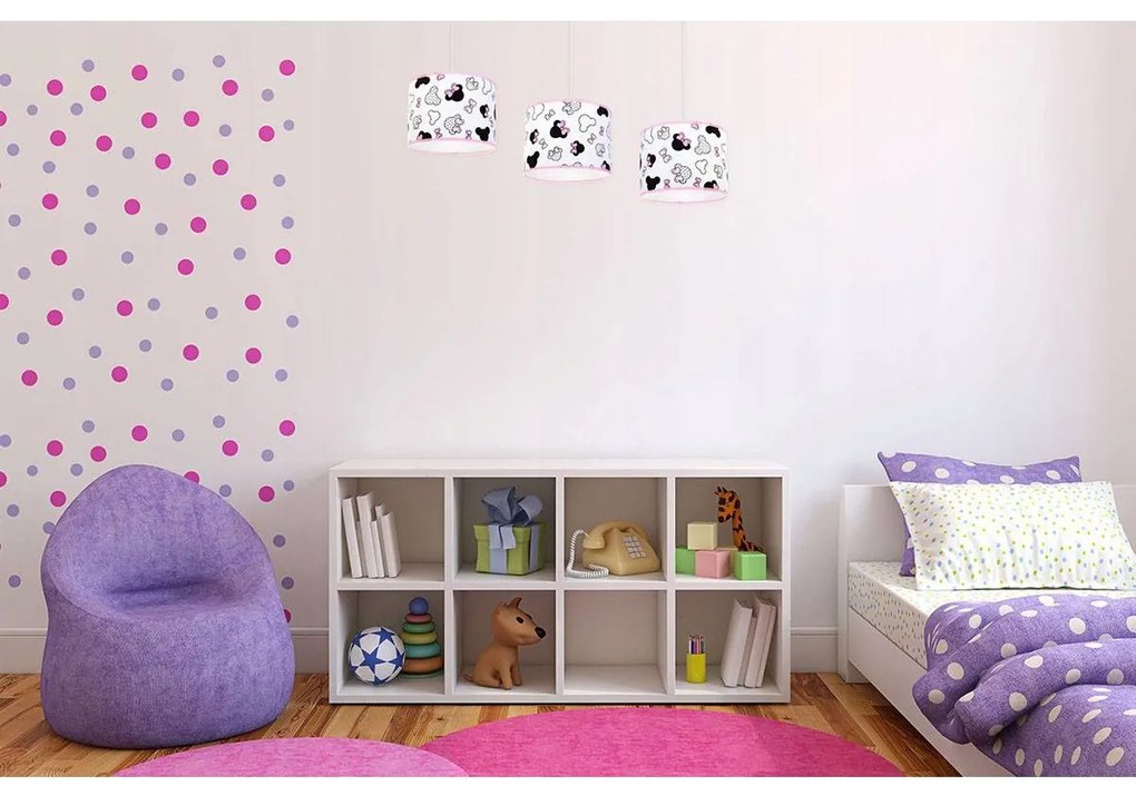 Dětské závěsné svítidlo Minnie, 3x textilní stínítko se vzorem
