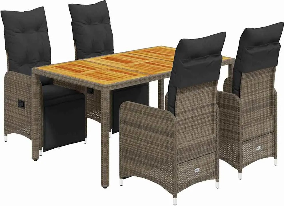 5dílný zahradní bistro set s poduškami šedý polyratan 3277159