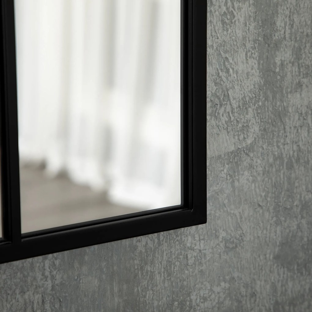 HOMCOM nástěnné zrcadlo okenní zrcadlo 70 x 50 cm dekorativní s kovovým rámem, závěsné zrcadlo do obývacího pokoje ložnice v černé barvě | Aosom.de