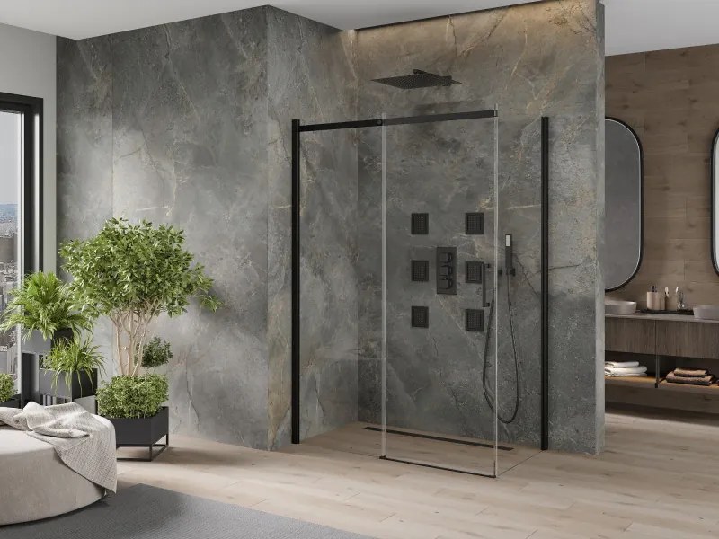 Mexen Omega sprchový kout 150x80cm, 8mm sklo, černý profil-čiré sklo, 825-150-080-70-00