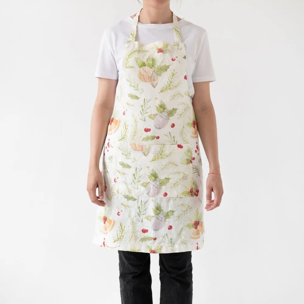Vánoční lněná zástěra Linen Tales Daily Apron Merry, 80 x 55 cm