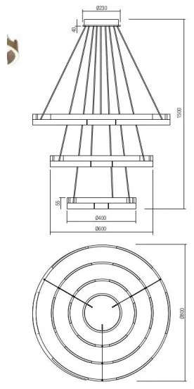Redo 01-3182 - LED Stmívatelný lustr na lanku CASTLE LED/80W/230V černá