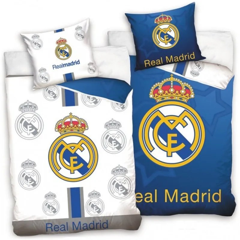 Carbotex · Fotbalové povlečení FC Real Madrid - Blue and White - 100% bavlna - 70x80 cm + 140x200 cm - Oficiální produkt Realmadrid