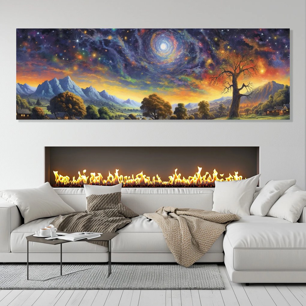 Obraz na plátně - Krajina s magickou noční oblohou FeelHappy.cz Velikost obrazu (šířka x výška): 180 x 60 cm