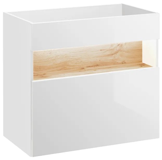 COMAD Závěsná skříňka s umyvadlem - BAHAMA 820 white, šířka 60 cm, matná bílá/lesklá bílá/dub votan